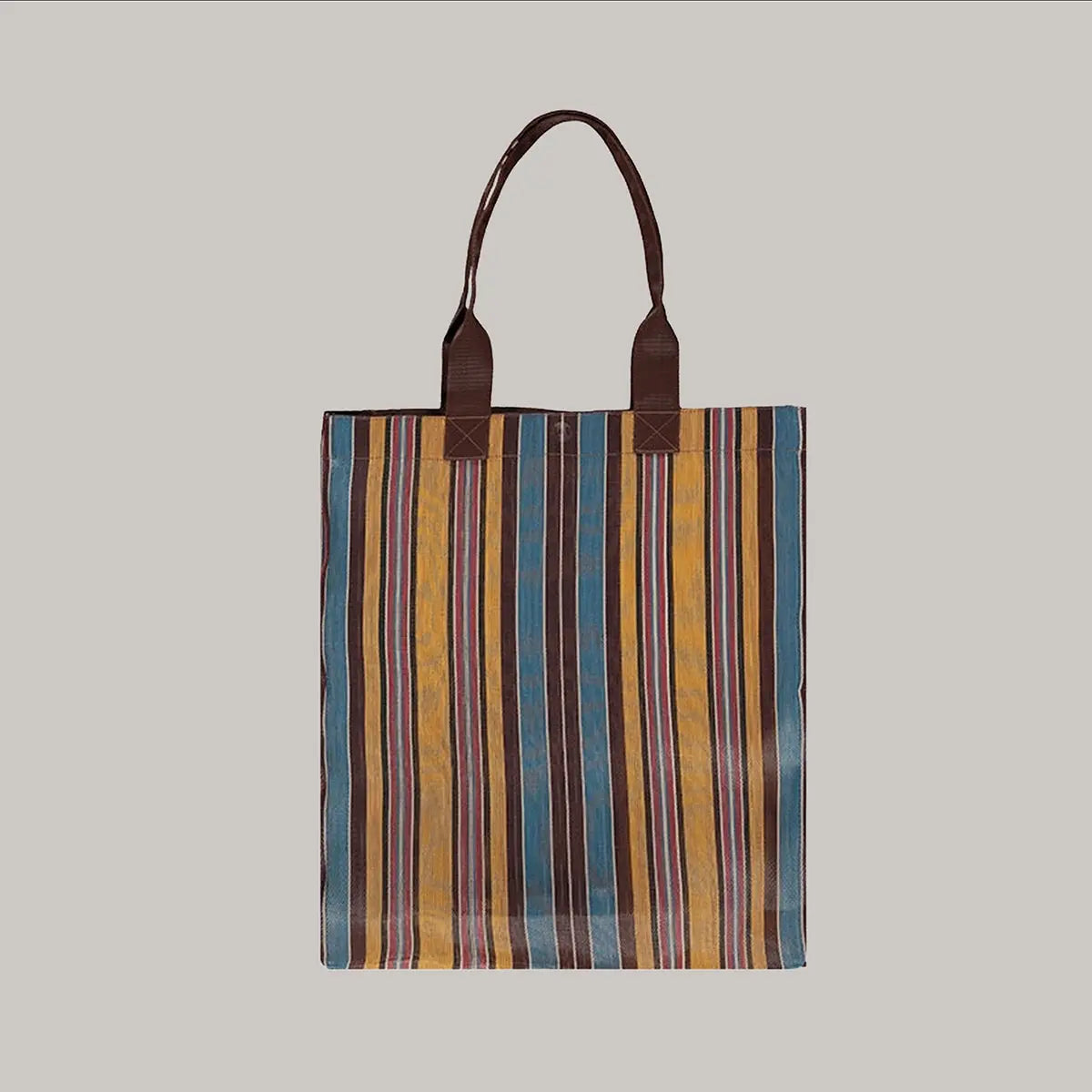 Woven Market Shopper in Indian Yellow, Saxe Blue & Rose Beige - Pink